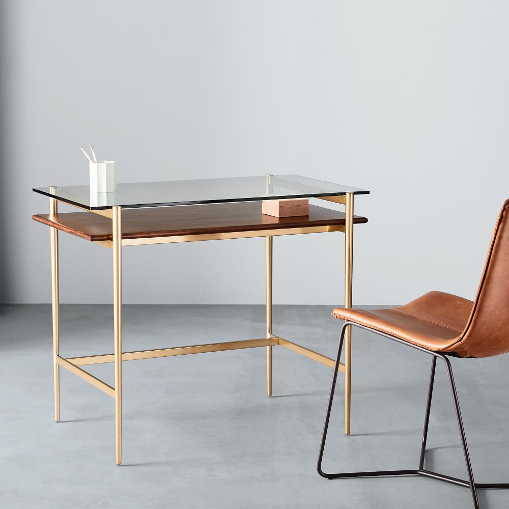 West elm desk glass store